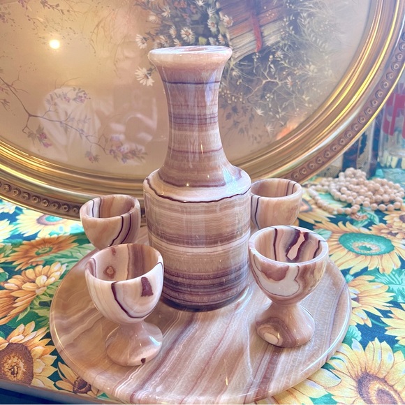 Dining | Vintage Alabaster Stone Marbled Saki Retro Bar Decanter Set 4 ...
